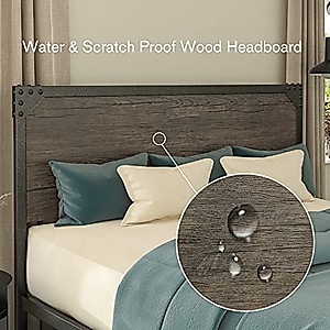 IMUsee Twin Size Platform Metal Bed Frame with Wood Headboard, Heavy Duty Bed Frame with 11" Under-Bed Storage Space, No Box Spring Needed, Easy Assembly, Noise Free, Rustic Brown