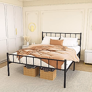 Aolthin Queen Bed Frame, Platform Bed Frame with Headboard, 12 "Storage at Bottom, No Need for Spring Box, Silver Black