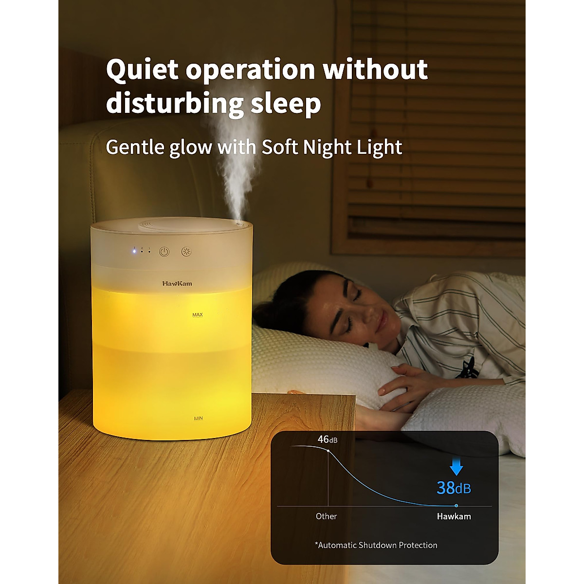 HawKam Humidifiers for Bedroom, 3.5L Cool Mist Humidifiers with Easy to Top Fill and Clean, Auto Shut-off, BPA-Free & 28H Runtime, Air Humidifier for Home Large Room Baby Nursery Plants & Offices