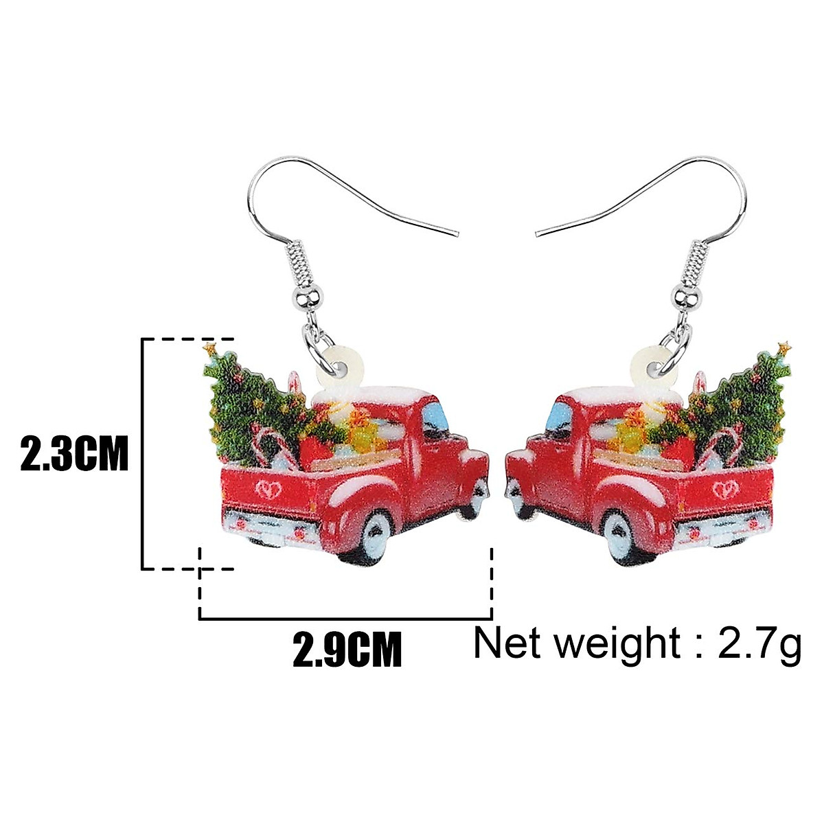 DUOWEI Acrylic Christmas Truck Tree Garland Earrings Drop Dangle Jewelry For Women Festival Gifts (Red)