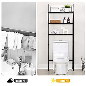 MallBoo Toilet Storage Rack, 3 -Tier Over-The-Toilet Bathroom Spacesaver - Easy to Assemble,9.5" D x 26.7" W x 64.4" H(Black)