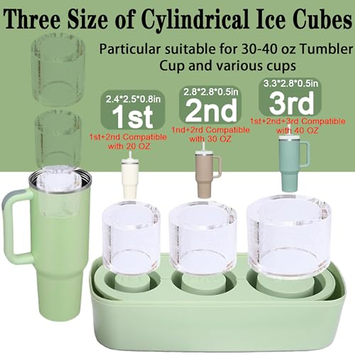 Ice Cube Tray For Stanley Cup 30-40 Oz,Silicone Stanley Ice Mold For Stanley Cup,Cylinder-Shaped Stanley Cup Ice Mold With Lid For Drinks, Coffee And Cocktails,Whiskey,Easy Fill And Release,BPA Free