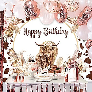 Imirell Cow Birthday Backdrop 7Wx5H Feet Boho Pink Floral Pampas Brown Cow Print Western Farm Kids Bday Party Photography Backgrounds Photo Shoot Decor Props Decoration