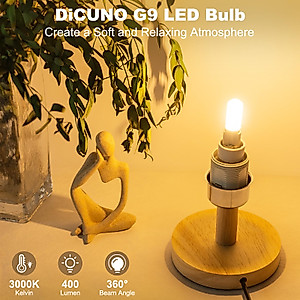 DiCUNO G9 LED Bulb 40W Equivalent, 4W, Warm White 3000K, 400LM, G9 Bi-pin LED Bulbs for Chandelier Light, Non-dimmable, G9 Halogen Bulb Replacement for Pendant Light, Home Lighting, Pack of 6