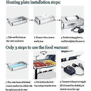 Stainless Steel Chafing Dishes, Electric Food Buffet Warmer, Rectangular Catering Chafer Warmer Set with Removable Warming Trays for Parties and Buffet 9L