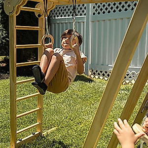 Avenlur Chestnut 7-in-1 Indoor and Outdoor Foldable Jungle Gym Playset for Kids Aged 2-6yrs with Slide, Rock Climb Wall, Climbing Ladder, Rope Net, Monkey Bars, Swing, and Ninja Ring - USA Company