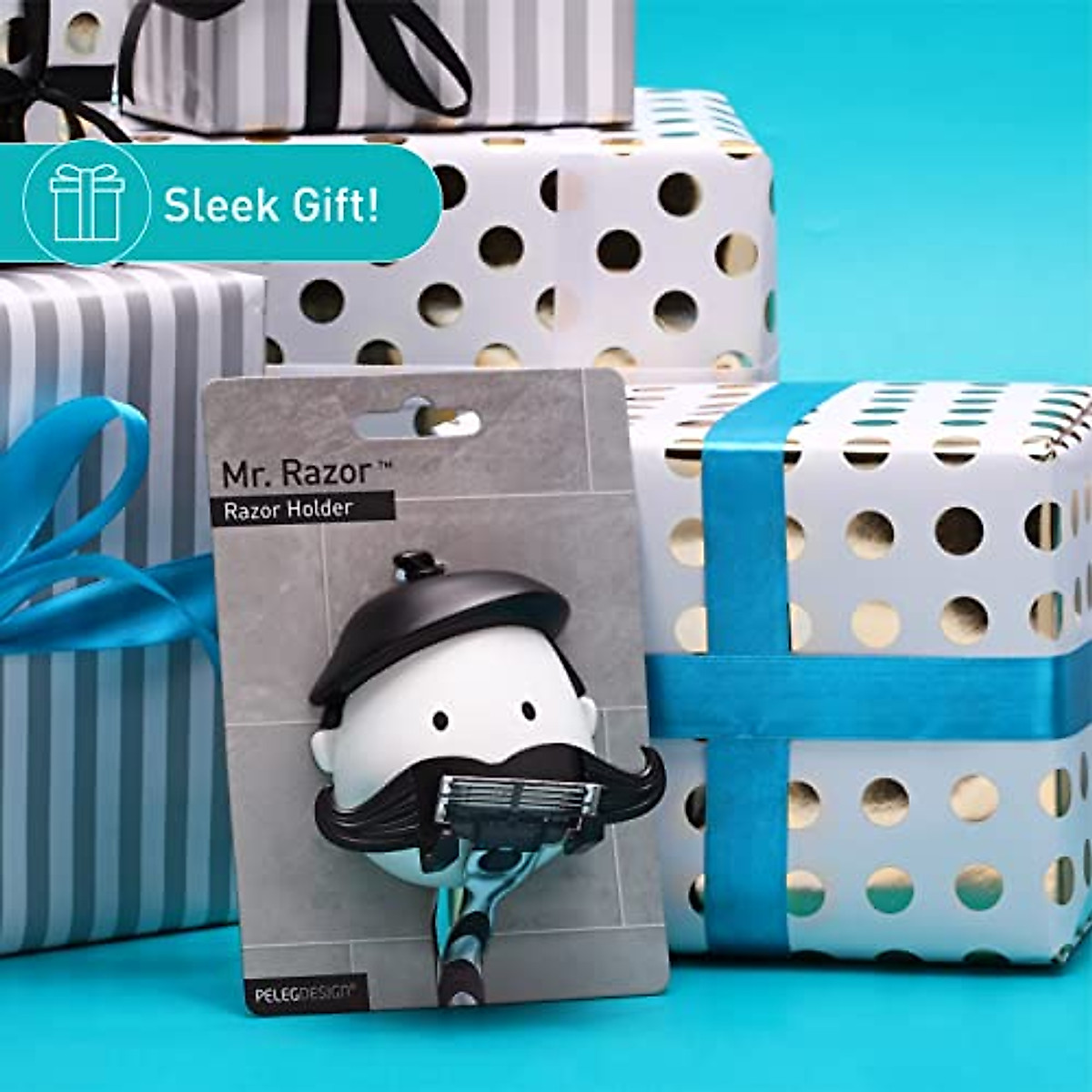 Peleg Design Mr. Razor, Suction Razor Holder, Shaving Razor Hook for Shower Bathroom Bath Mirror, Fun Unique Gift Idea Gifts for Dad