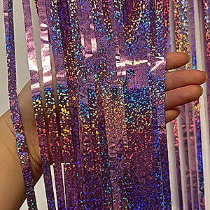 Pink Backdrop Glitter Curtains, Pink Birthday Party Decorations Pink Streamer Backdrop Pink Tinsel Foil Fringe Curtains for Girl Birthday Unicorn Bachelorette Baby Shower Party Decorations (3 Pack)