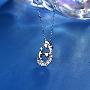 MILACOLATO Mother Pendant Necklaces S925 Sterling Silver Mother Daughter Necklaces 18K White Gold Filled Mom and Child Heart Birthstone Necklace Mother's Day Gifts for Mom New Mum Grandma Women Wife