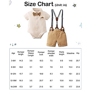 YUEMION Infant Baby Boy Clothes Gentleman Outfits Suits Summer Short Sleeve Bowtie Bodysuit Shirts + Suspender Shorts (Beige,12-18M)