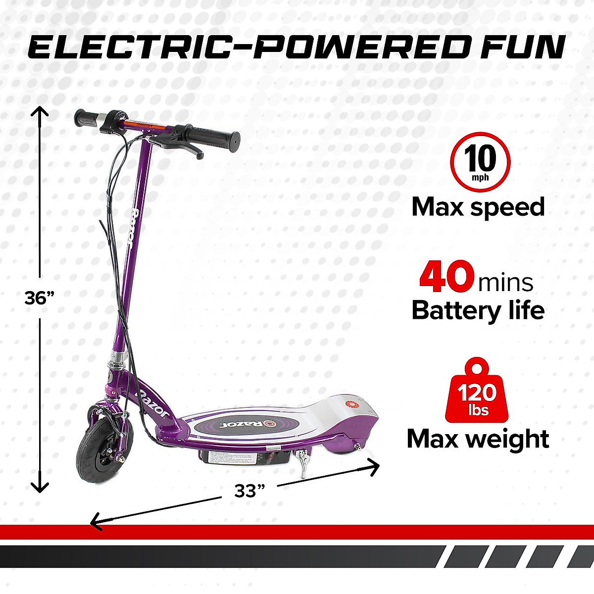 Razor Kids Ride On 24 Volt Motorized Rechargeable Electric Scooter Toy with Brakes and Pneumatic Tires for Kids Ages 8 and Up, Purple