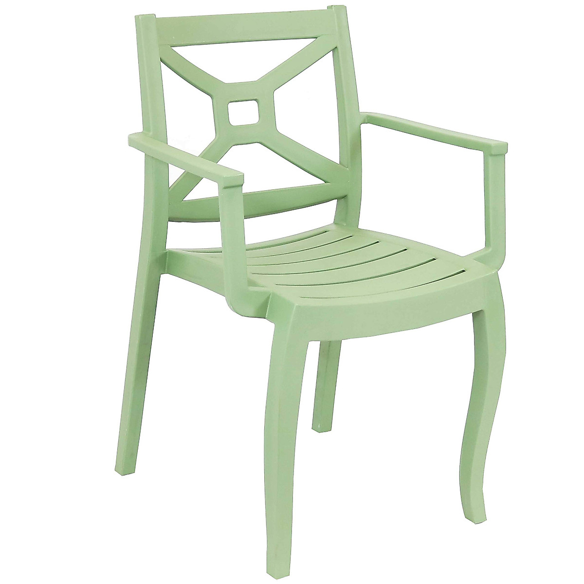 Sunnydaze Tristana Plastic Outdoor Patio Arm Chair - Set of 4 - Stackable Seating - Green