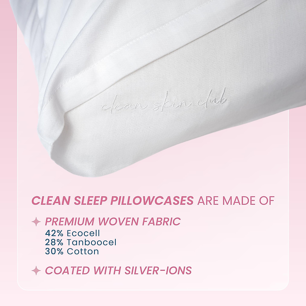 Clean Skin Club Silver-Ion Infused Pillowcase for Clearer Skin & a Fresher Sleep, Ultra Soft, Odor Fighting