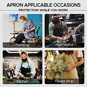 VANTOO Unisex Distressed Jean Apron with Convenient Pockets for Men and Women,White