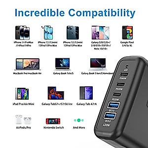 USB C Fast Charger, CHANEDE 120W Compact 5 Port USB C Charging Station,Laptop Portable USB C Wall Charger PD Adapter 3 USB C and 2 QC USB A for Notebook MacBook Pro/Air, Galaxy, iPhone, Dell XPS IPad