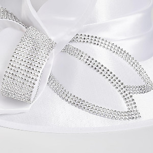 PGTEN Women Satin Dress Church Derby Hats w/Rhinestones - Elegant Headwear for Special Occasions White