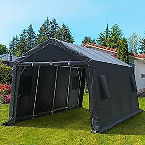 ADVANCE OUTDOOR 10X20 ft Carport Heavy Duty Outdoor Patio Anti-Snow Portable Canopy Storage Shelter Shed with 2 Rolled up Zipper Doors & Vents for Snowmobile Garden Tools, Gray