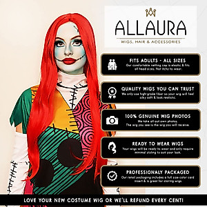 ALLAURA Red Wig Sally Nightmare Before Christmas Cosplay, Realistic Bright Red Long Wig for Women Men Anime Wigs — Compatible with Sally Nightmare Before Christmas Wig
