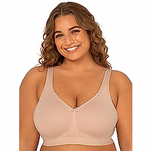 Fruit of the Loom Women's Plus Size Wireless Cotton Bra, Sand, 38DD