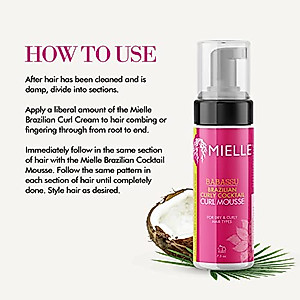 Mielle Organics Babassu Brazilian Curly Cocktail Curl Mousse for Dry & Curly Hair Types, Mousse for Frizzy Hair, 7.5 Ounces