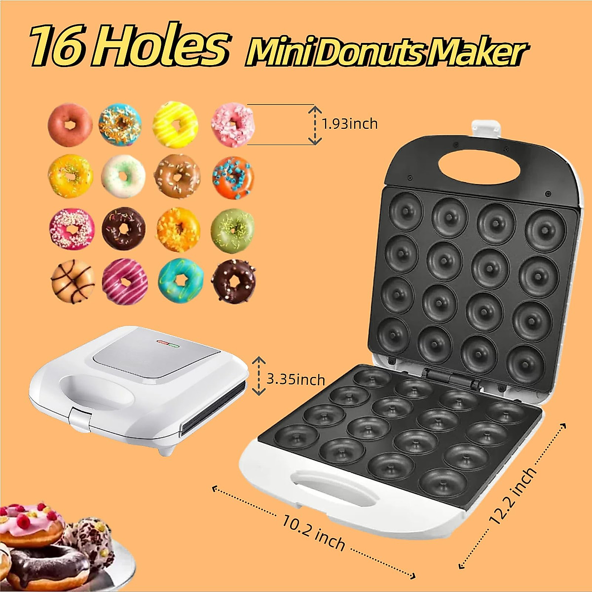 Lifeeverkeep Mini Donut Maker Machine for Kid-Electric Non-Stick Surface Makes 16 Mini Doughnuts-Friendly Breakfast, Snacks, Desserts-White