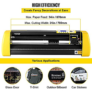 VEVOR Upgrade Vinyl Cutter Machine, 34 inch Paper Feed Cutting Plotter, Automatic Camera Contour Cutting LCD Screen Printer w/Stand Adjustable Force and Speed for Sign Making Plotter Cutter