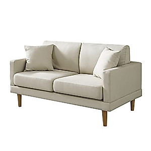 Husbedom 59" Loveseat Sofa, Modern Small Couches for Small Spaces, Living Room, Bedroom, Apartment, Dorm, with Throw Pillow, Beige