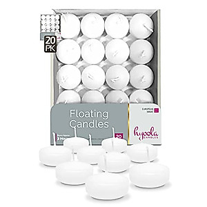 HYOOLA Premium White Floating Candles 1.75 Inch - 3 Hour - 20 Pack - European Made