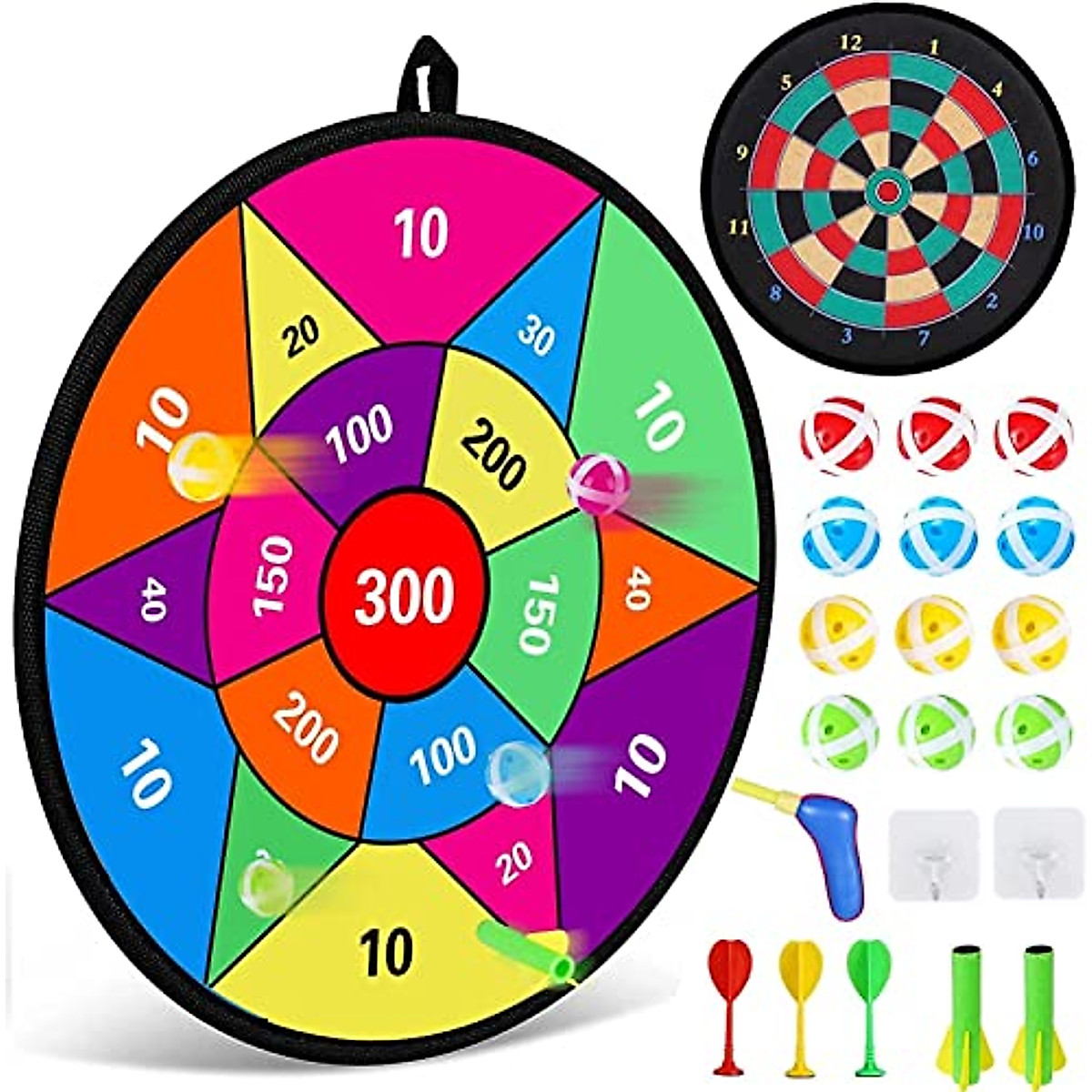 Large Dart Board for Kids - Double Sided Kids Dart Board with 12 Sticky Balls 3 Velcro Darts - Party Games Indoor Outdoor Kids Toy Dart Game Gifts for 4 5 6 7 8 9 10 11 12 Year Old Boy Girl