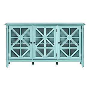 NCKMYB Large Accent Cabinet Sideboard with 3 Transparent Doors, 62'' Buffet Table Storage Cabinet, Coffee Bar Cabinet Cupboard for Kitchen, Living Room, Entryway (Turquoise)