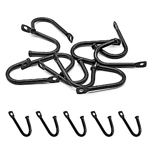 Piutouyar Metal J Shaped Iron Hooks, 1.4 Inch Wall Mounted Single Hooks, Simple Hanger Hook for Coats, Bags and Key, Black (10Pcs)