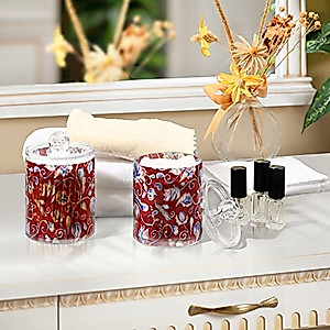Plastic Jars with Lids,Blue Tulips Paisley Floral Lily and Red Leaves Bulk Pack Storage Containers Wide Mouth Airtight Canister Jar for Kitchen Bathroom Farmhouse Makeup Countertop Household,Set 2