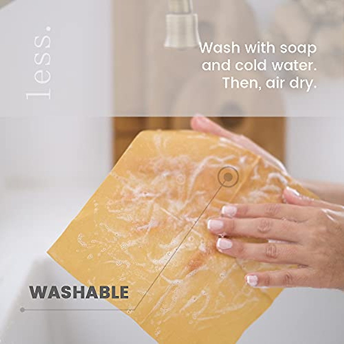 Less. Reusable Beeswax Food Wraps 3 Pack Size Small, Compostable Alternative to Plastic Wrap, Classic Paper Brown Wrap