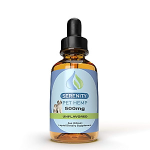 Serenity Hemp Oil for Dogs and Cats - 500mg 2 fl oz - Grown & Made in USA - Supports Hip & Joint Health, Natural Relief for Pain, Separation, Health - Herbal Drops - Hemp Extract for Pets