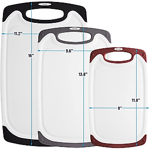 Zulay Kitchen (3-Piece Set) Cutting Boards For Kitchen Dishwasher Safe - Plastic Cutting Board Set - Non Slip Kitchen Cutting Board With Juice Groove - Multiple Sizes (Black, Gray, Red)