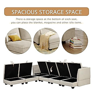 WILLIAMSPACE 115" Sectional Sofa for Living Room, Modern U-Shape Modular Sofa with Storage, 6 Seat Convertible Sofa Couch with Reversible Chaise - Beige