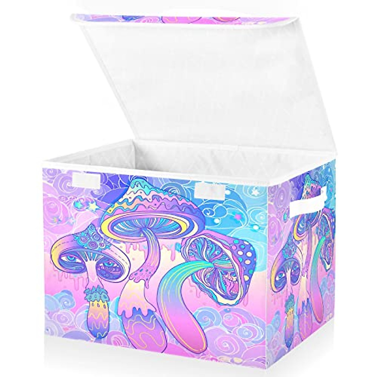 Blueangle Magic Mushrooms Storage Bins with Lids, 16.5 x 12.6 x 11.8 in, Large Collapsible Organizer Storage Basket for Home Office Décor（782）