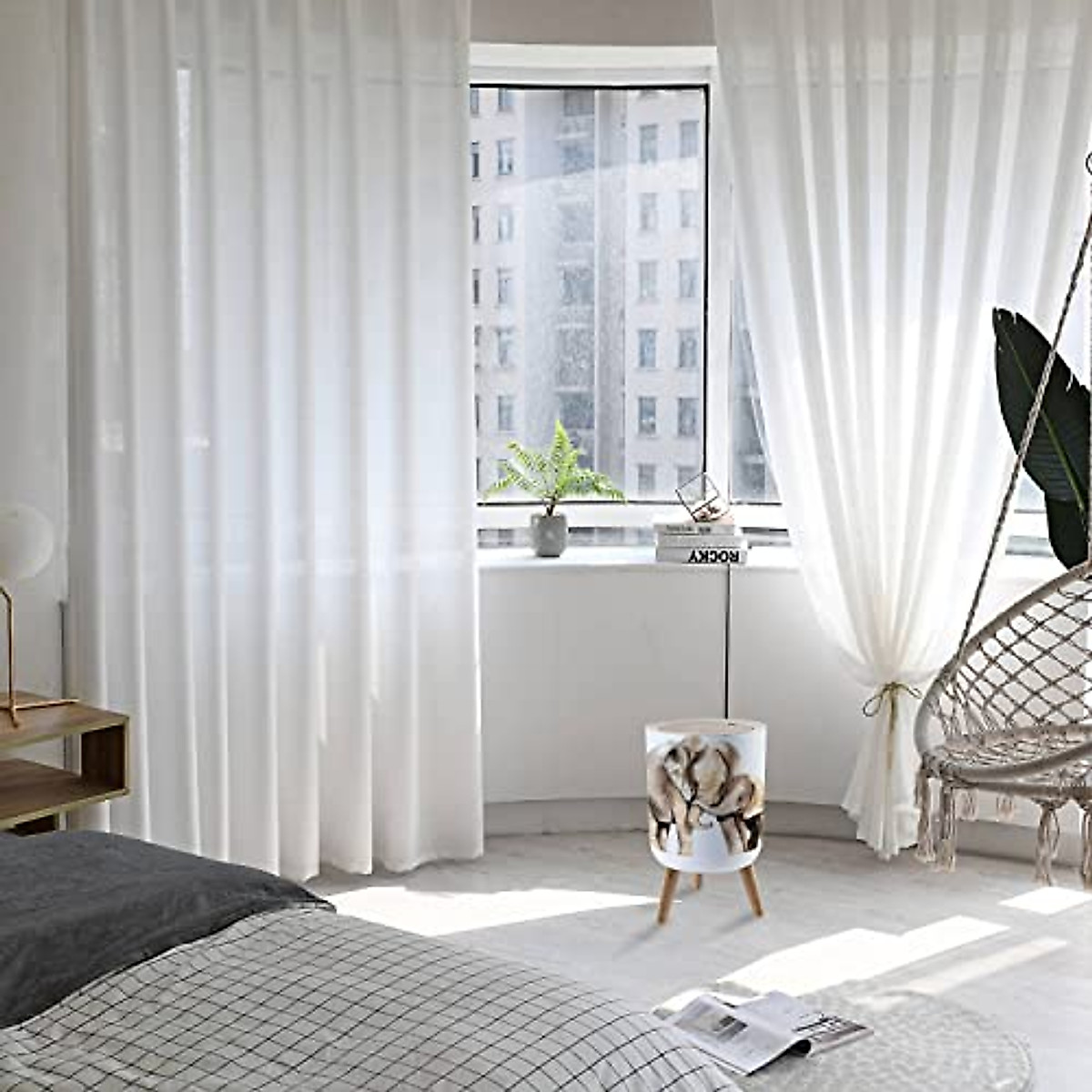 IBPNKFAZ89 Small Trash Can with Lid Watercolor Animals African Elephant with a Kid Sketch Garbage Bin Wood Waste Bin Press Cover Round Wastebasket for Bathroom Bedroom Kitchen 7L/1.8 Gallon