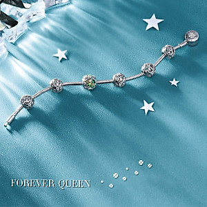 FOREVER QUEEN Letter Charm Initial A-Z Alphabet Charm Dangle Charm for Bracelet Necklace, 925 Sterling Silver CZ Beads Charm Personalized Jewelry Gift for Men Women Girls Birthday Valentine’s Day (S)