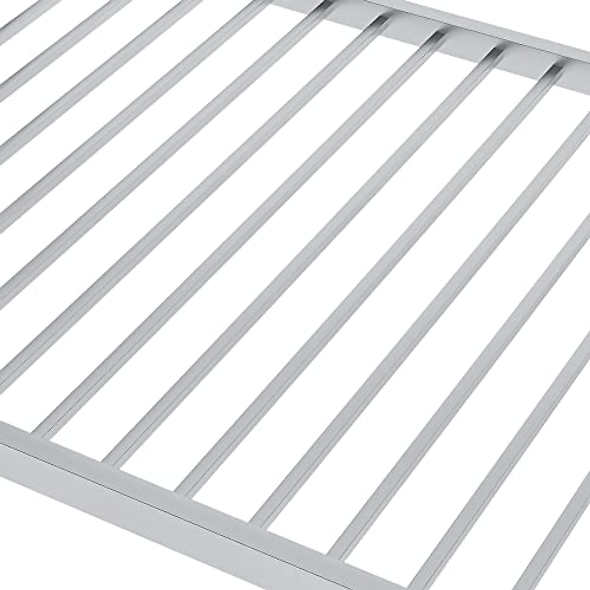 POCIYIHOME Twin Over Twin Steel Bunk Bed, Low Bunk Bed with Ladder & Slat Support & Full Length Guardrail for Kids,Teens Bedroom, Simple & Space-Saving, No Box Spring Needed, Silver