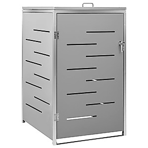 vidaXL Stainless Steel Frame Single Wheelie Bin Shed with Galvanized Steel Panels - Rust-Resistant, Lockable and Air-Circulating Design, Convenient Lid & Springs, Gray