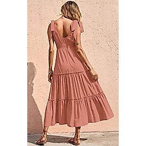 PRETTYGARDEN Women's Cross Neck Summer Sleeveless Tiered Maxi Dress Beach Tie Strap Smocked Long Dresses Pleated Sundress (Nude Pink,Medium)