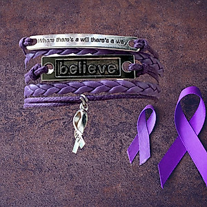 Infinity Collection Purple Ribbon Charm Bracelet, Where There is a Will There is a Way Awareness Bracelet, Survivor Gift for Women