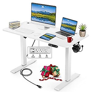 KORGOL 48''x24'' Electric Standing Desk Adjustable Height Sit Stand Desk with Power Outlets, 27''-45'' Lifting Range Stand up Desk(White)