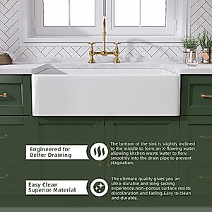 TUKTUK White Farmhouse Sink 33 inch Fireclay Apron Front Single Bowl Kitchen Sink Deep Drop In Farm Sink Undermount with Custom Bottom Grid & Strainer Drain
