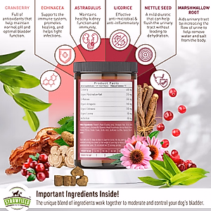 Strawfield Pets' Cranberry UTI + Bladder Soft Chews Cranberry Supplement for Dogs Urinary Tract - Bacon Flavor 120 Chews