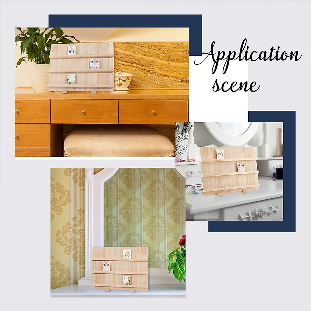 NBEADS Wood Earring Display Stands, 3 Layers Jewelry Earring Display Holder Wood Earring Card Holder Photos Business Card Holder Display with Base Stand for Home Office Retail Store, 40x14.1x30cm