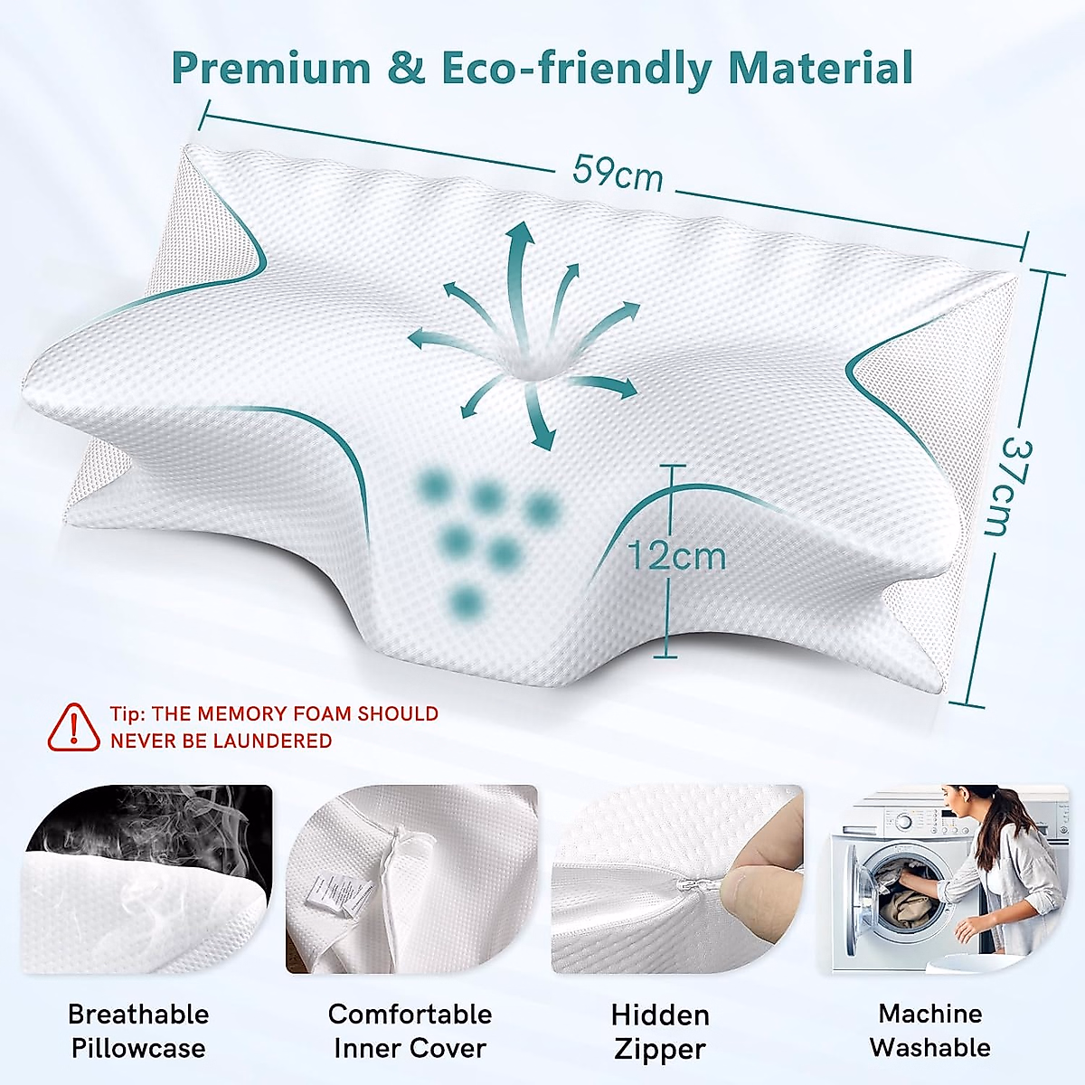 TailsUp Cervical Neck Pillow Neck Pain Relief, Adjustable Ergonomic Memory Foam Pillow for Neck and Shoulder Pain Relief, Bed Contour Support Pillows for Side Sleepers, Back & Stomach Sleepers