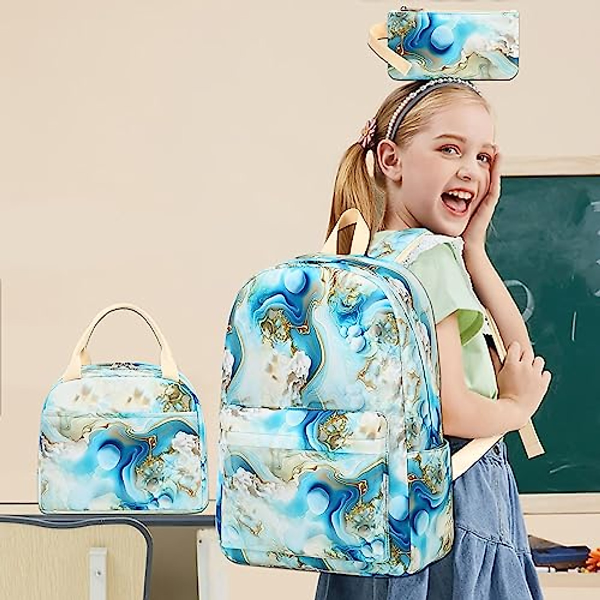 Bluboon Teen Girls School Backpack Kids Bookbag Set with Lunch Box Pencil Case Travel Laptop Backpack Casual Daypacks
