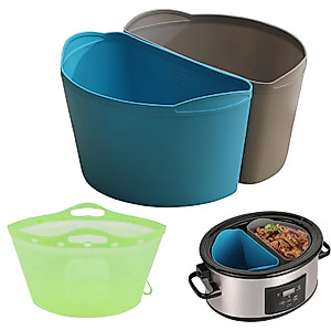 3 in 1 Kit Silicone Slow Cooker Liners, Reusable Slow Cooker Divider Insert for 6-7-8-10 QT Oval Slow Cooker, BPA Free Leak-Proof Dishwasher Safe Slow Cooking Bag Liner